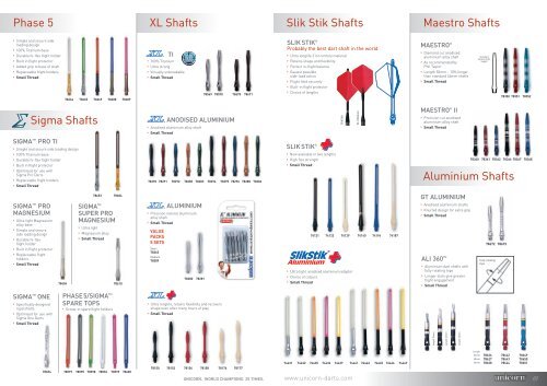 Sigma Shafts XL Shafts Aluminium Shafts Maestro Shafts Slik Stik ...