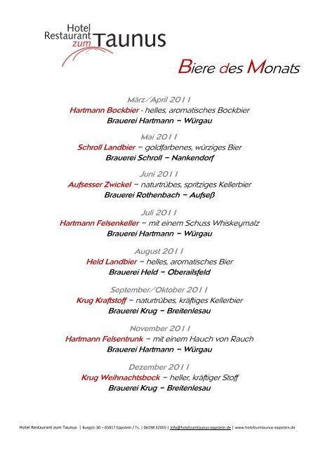 Biere des Monats - Hotel Restaurant Zum Taunus - Eppstein
