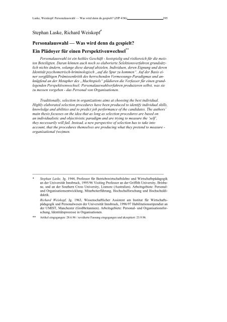 Stephan Laske, Richard Weiskopf - Rainer Hampp Verlag