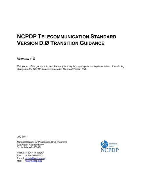 ncpdp telecommunication standard version d.ø transition guidance