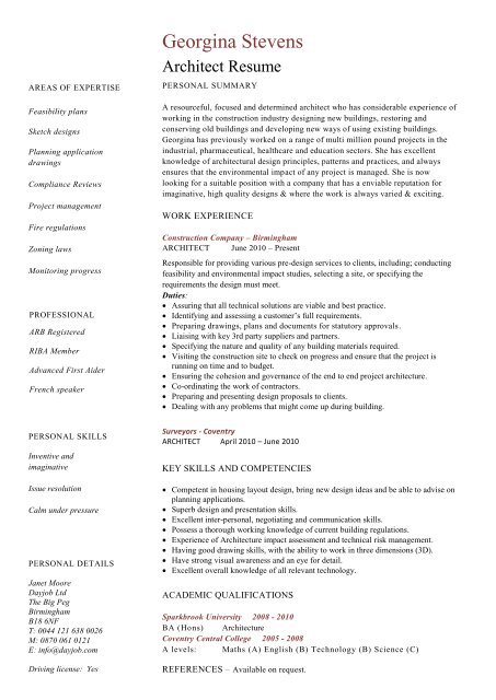 Architect Resume Template CV Example Job Description Dayjob