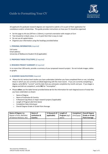 Guide to Formatting Your CV - Future Students - University of ...