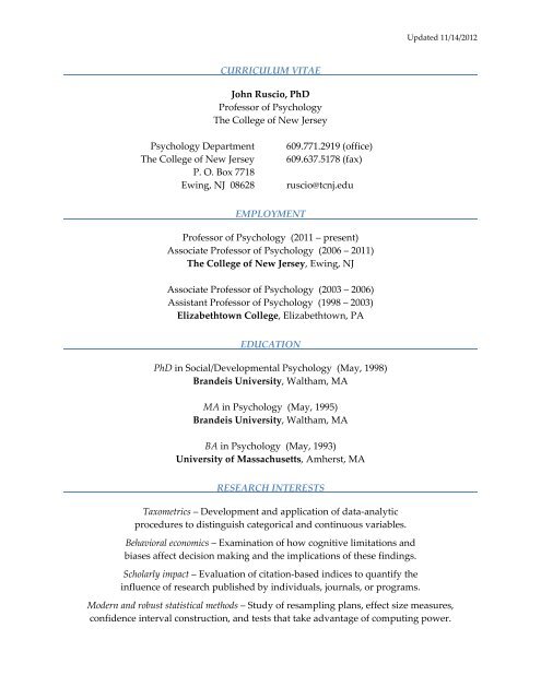 CURRICULUM VITAE John Ruscio, PhD Professor of Psychology ...