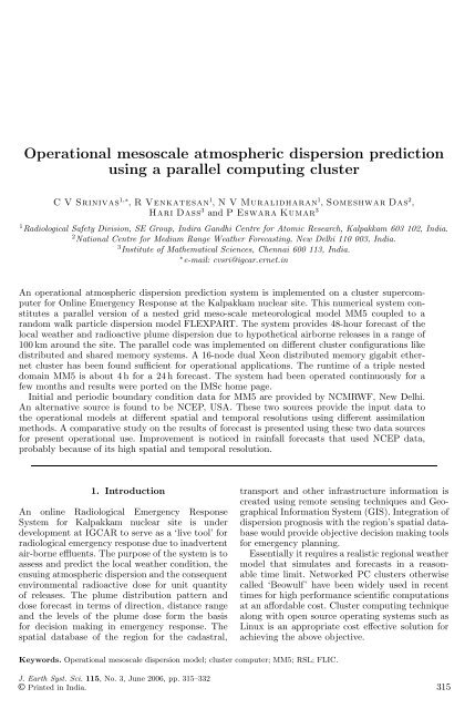 Operational mesoscale atmospheric dispersion prediction using a ...