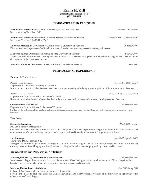 Emma Wall CV consulting - Full Circle Science