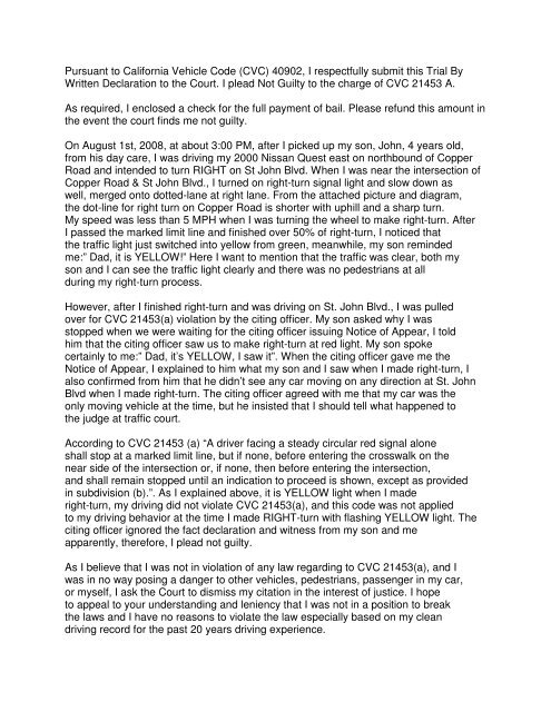 Pursuant to California Vehicle Code (CVC) 40902, I respectfully ...