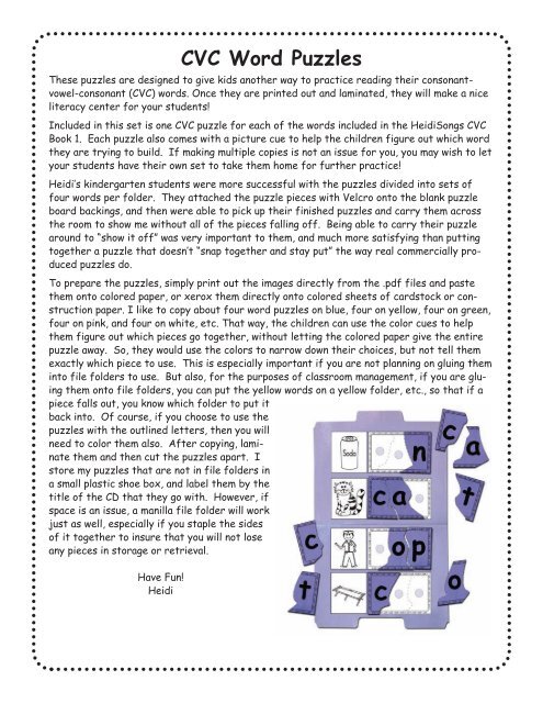 CVC Word Puzzles - Heidi Songs