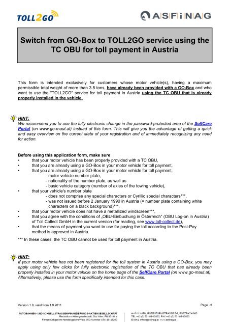 Switch from GO-Box to TOLL2GO service using the TC OBU ... - Shell