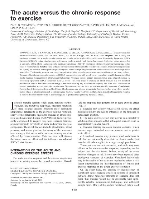 The acute versus the chronic response to exercise
