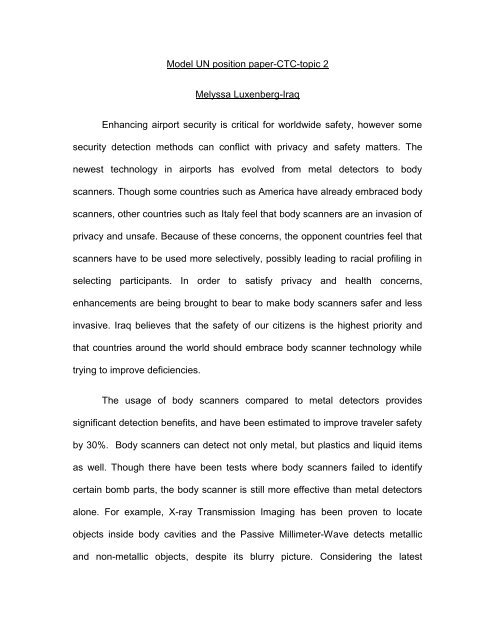 Model Un Position Paper Sample Sharedoc