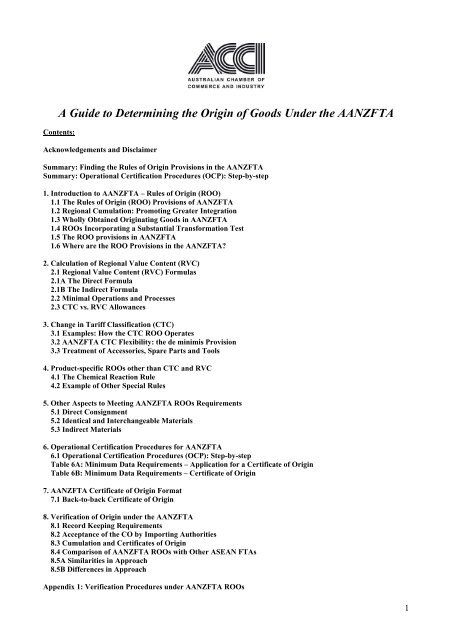 A Guide to Determining the Origin of Goods Under the ... - Vecci