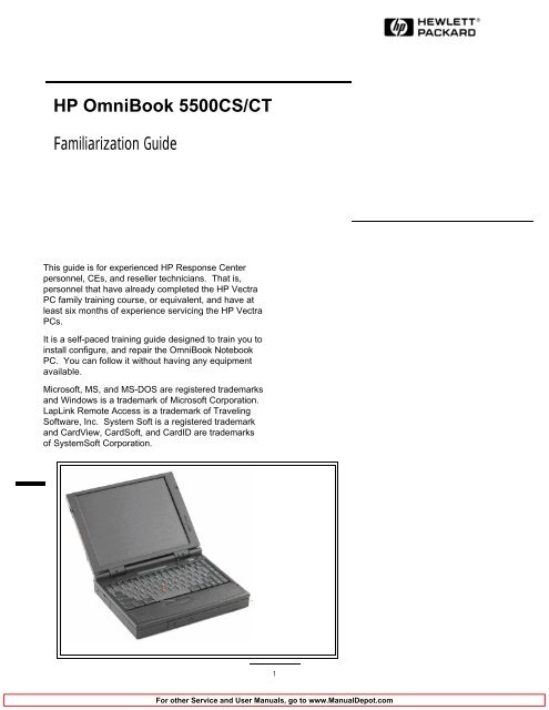 HP OmniBook 5500CS/CT PC Familiarization Guide ... - Elhvb.com