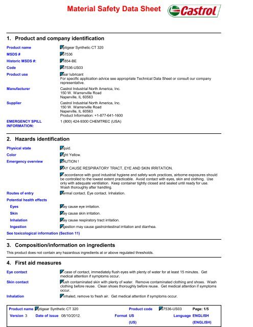 Castrol Motor Oil Safety Data Sheet Pdf - Infoupdate.org