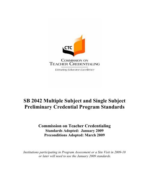 SB 2042 Multiple Subject and Single Subject Preliminary Credential ...