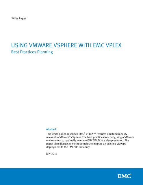 USING VMWARE VSPHERE WITH EMC VPLEX
