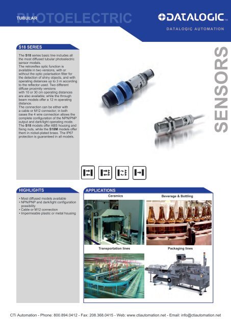 Datasensor S18 Series Tubular Photoelectric Sensor - CTi Automation