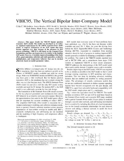 VBIC95, Tlne Vertical Bipolar Inter-Company Model - The Designer's ...