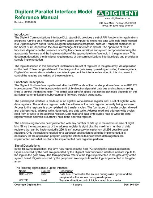 Digilent Parallel Interface Model Reference Manual - Digilent Inc.