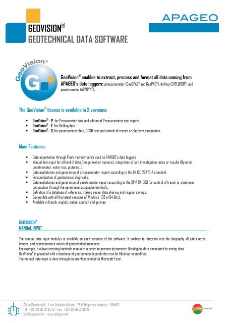 GEOVISION® GEOTECHNICAL DATA SOFTWARE - Apageo