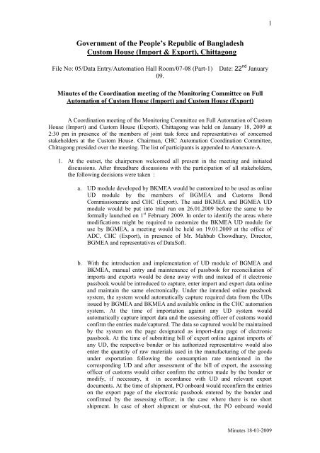 Government of the People's Republic of Bangladesh Custom House ...