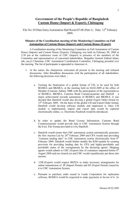 minutes of 08-02-09.pdf - Chittagong Custom House