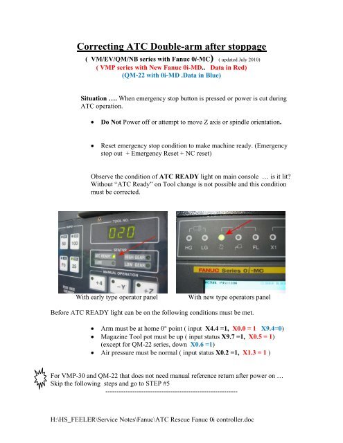 Correcting ATC Double-arm after stoppage - HS CNC Machines