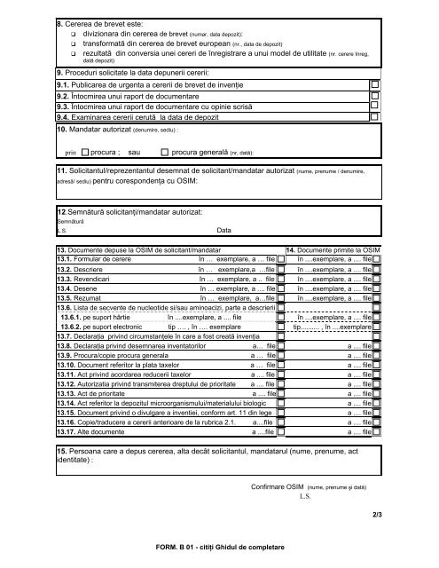 8. Cererea de brevet este