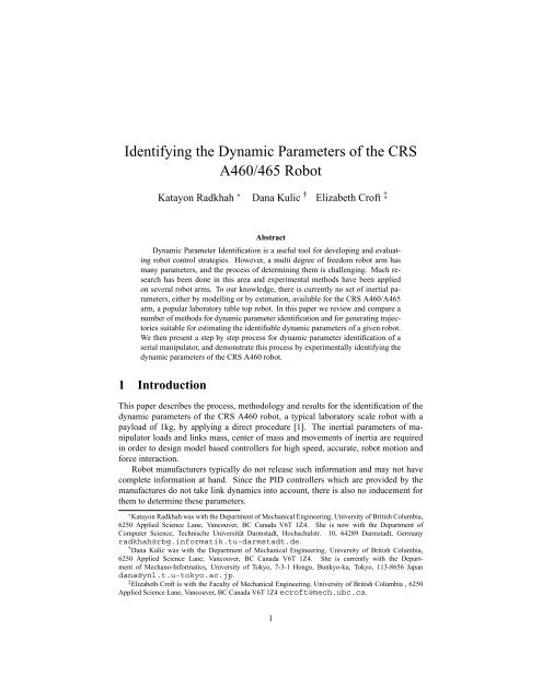 Radkhah, K, Kulic, D. and Croft E.A. (2007 - CARIS Laboratory ...