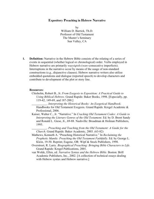 Expository Preaching in Hebrew Narrative - Dr Barrick