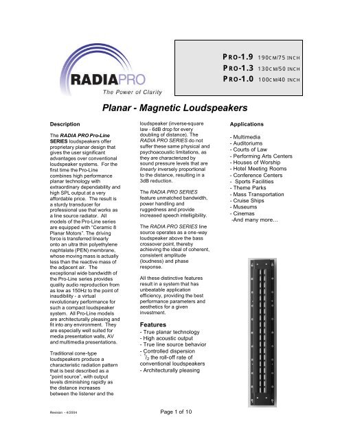 Planar - Magnetic Loudspeakers - Radia Pro