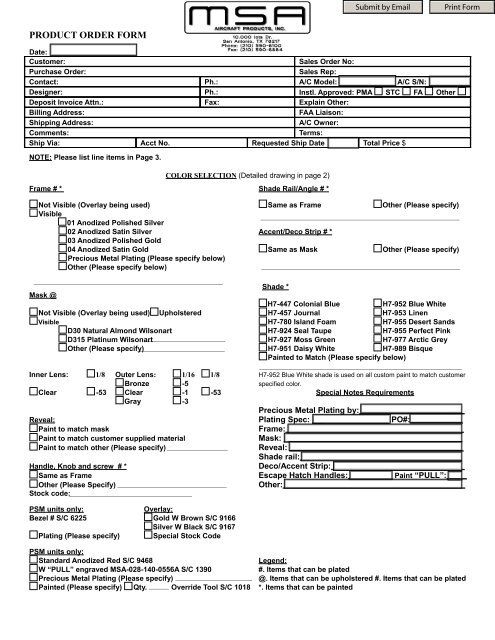 PRODUCT ORDER FORM - MSA - Aircraft Products, Inc.