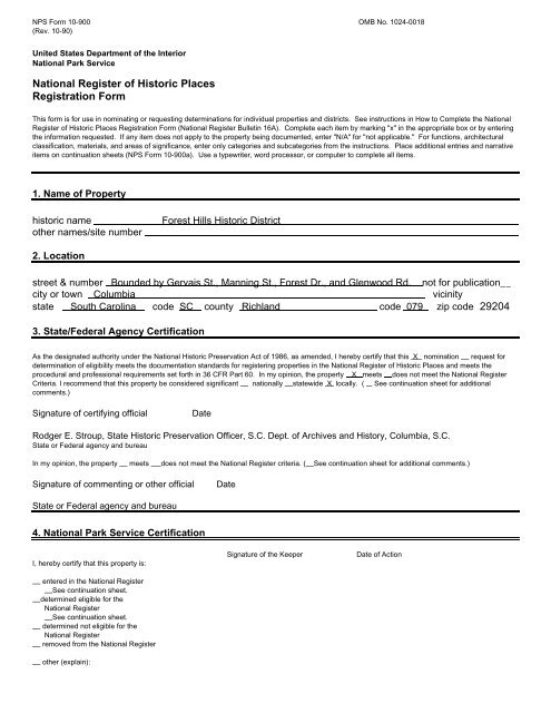 nomination form - National Register