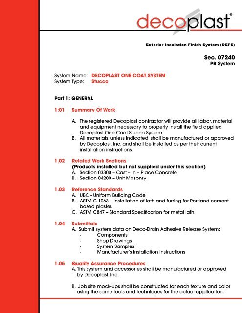 One Coat Stucco System - Decoplast