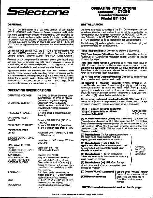 Selectone ST-104 CTCSS Encoder-Decoder