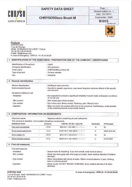 Master Safety Data Sheet CHRYSO®Deco Brush