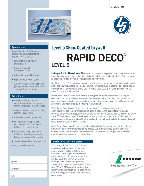 Level 5 Skim-Coated Drywall RAPID DECO - Lafarge in North America