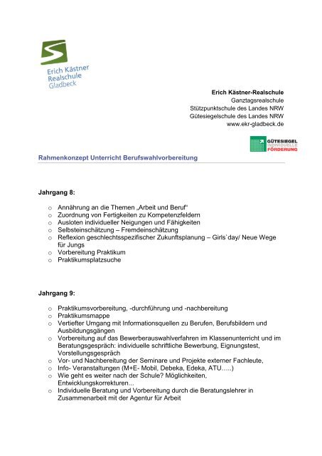Unterrichtskonzept - EKR Erich Kästner Realschule Gladbeck