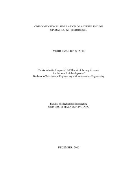 ONE-DIMENSIONAL SIMULATION OF A DIESEL ENGINE ...