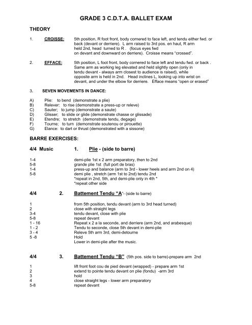 GRADE 3 C.D.T.A. BALLET EXAM