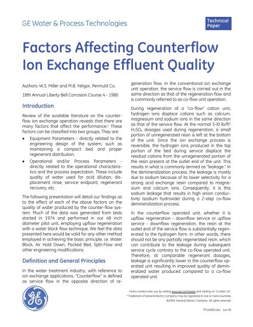 Factors Affecting Counterflow Ion Exchange Effluent Quality