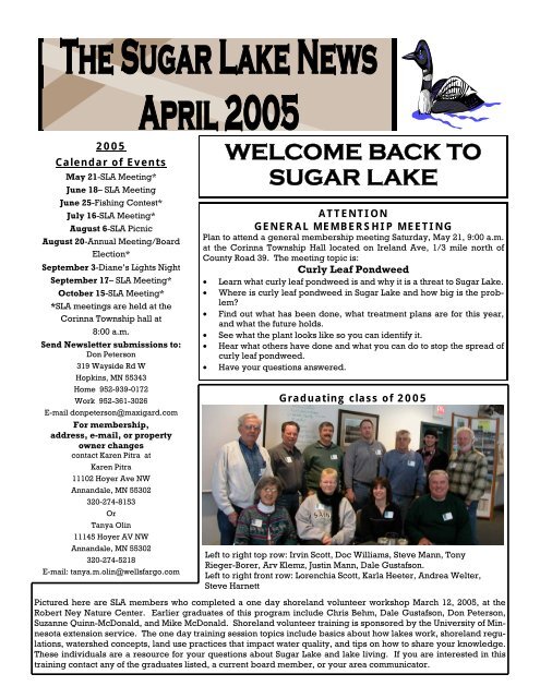 WELCOME BACK TO SUGAR LAKE - Sugar Lake Association