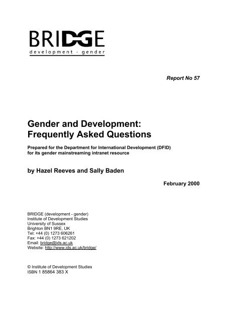 Gender and Development: Frequently Asked Questions - Bridge ...