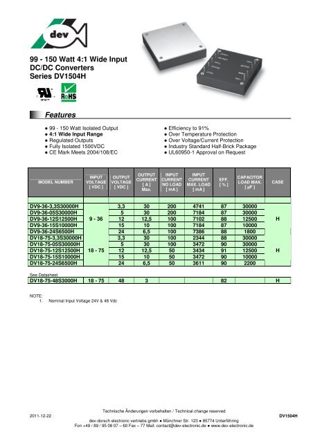dv18-75-48s3000h dc-dc converter - dev-dorsch electronic vertriebs ...