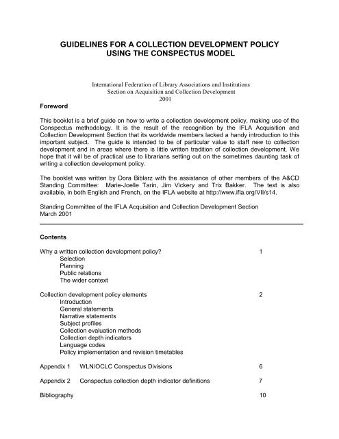 Guidelines for a Collection Development Policy Using the - IFLA