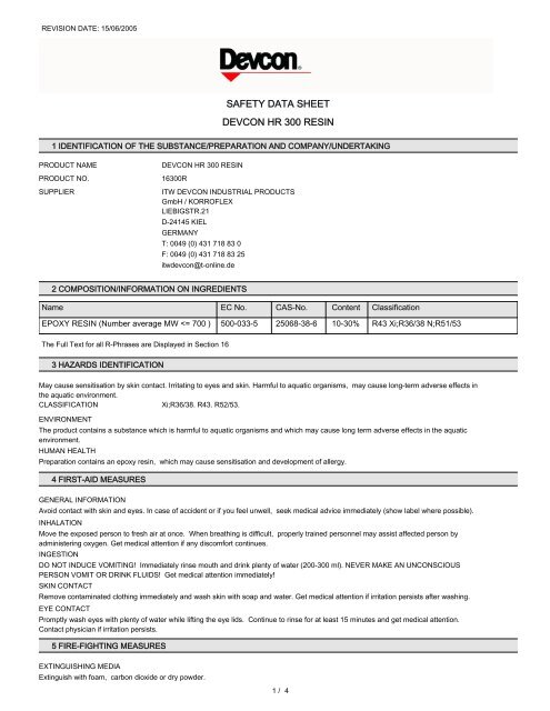 DEVCON HR 300 RESIN - Sintemar
