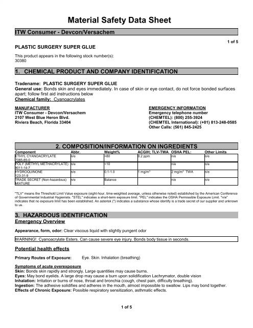 Material Safety Data Sheet - ITW Consumer