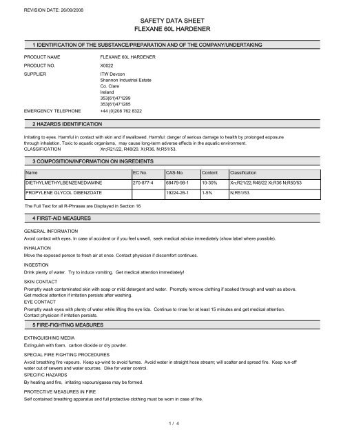 SAFETY DATA SHEET FLEXANE 60L HARDENER - Farnell