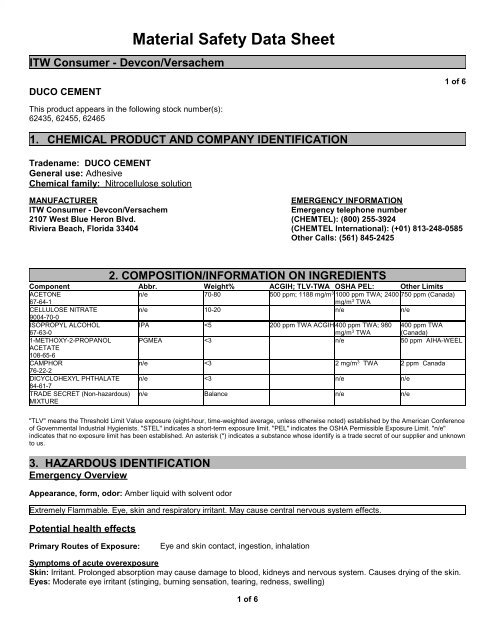 Material Safety Data Sheet - ITW Consumer