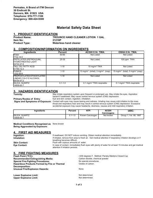 Material Safety Data Sheet - Devcon