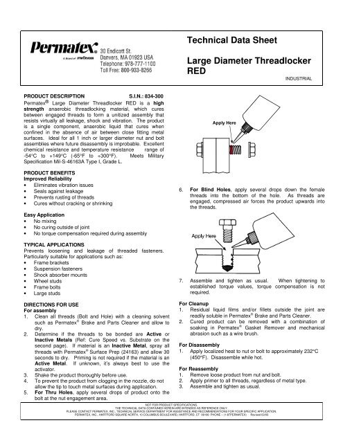 Technical Data Sheet Large Diameter Threadlocker RED - Devcon
